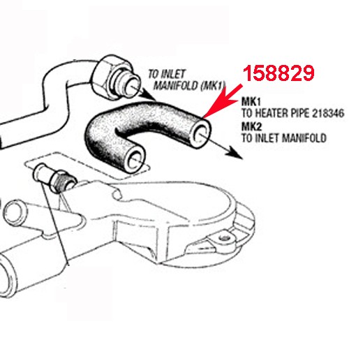 Triumph Stag Hose - Pump Cover Side to Inlet Manifold/Heater Pipe 158829