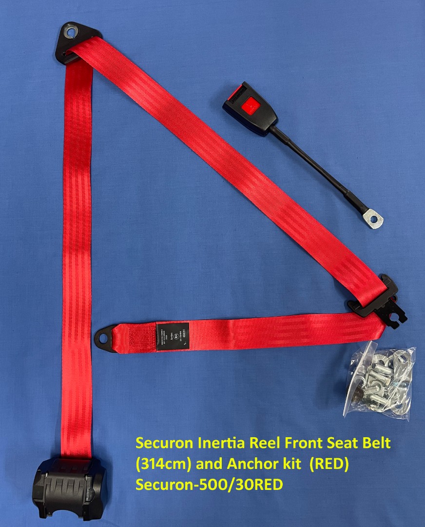 Securon Inertia Reel Front Seat Belt (314cm) and Anchor kit (RED) Securon-500/30RED