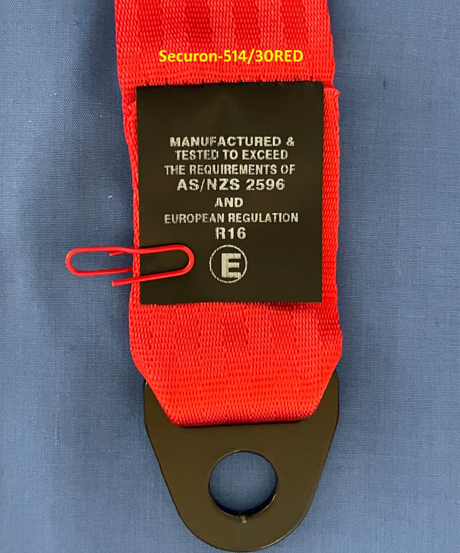 Securon Inertia Reel Lap & Diagonal Seat Belt RED (265cm) Horizontal or ...